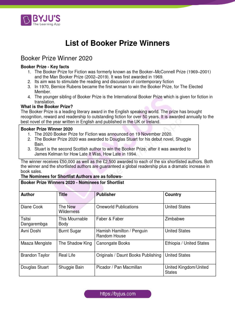 List of Booker Prize Winners | PDF