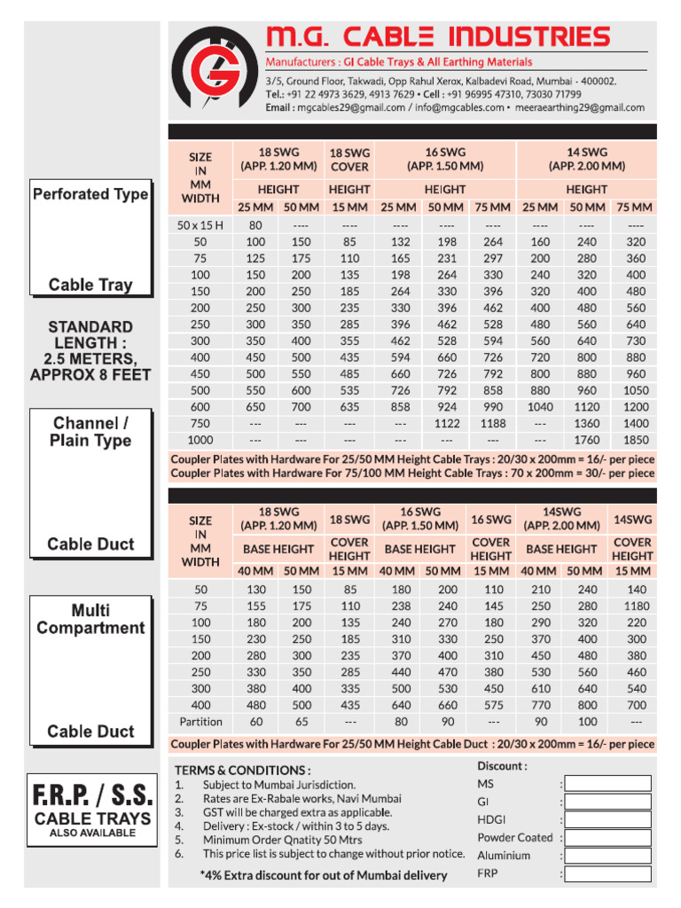 Cable Tray Price List | PDF