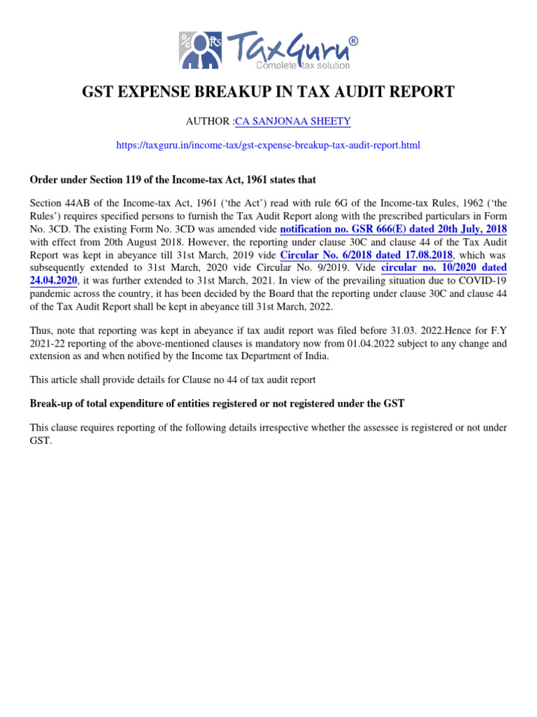 GST Expense Breakup in Tax Audit Report - Taxguru - in | PDF | Expense | Taxes