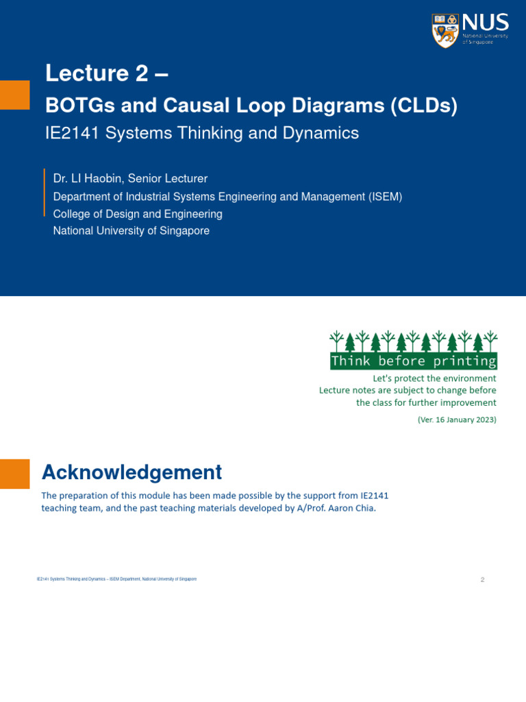 Lecture 2 - BOTGs and Causal Loop Diagrams (CLDS) | PDF