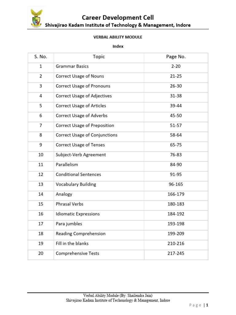 Verbal Ability-SKITM | PDF