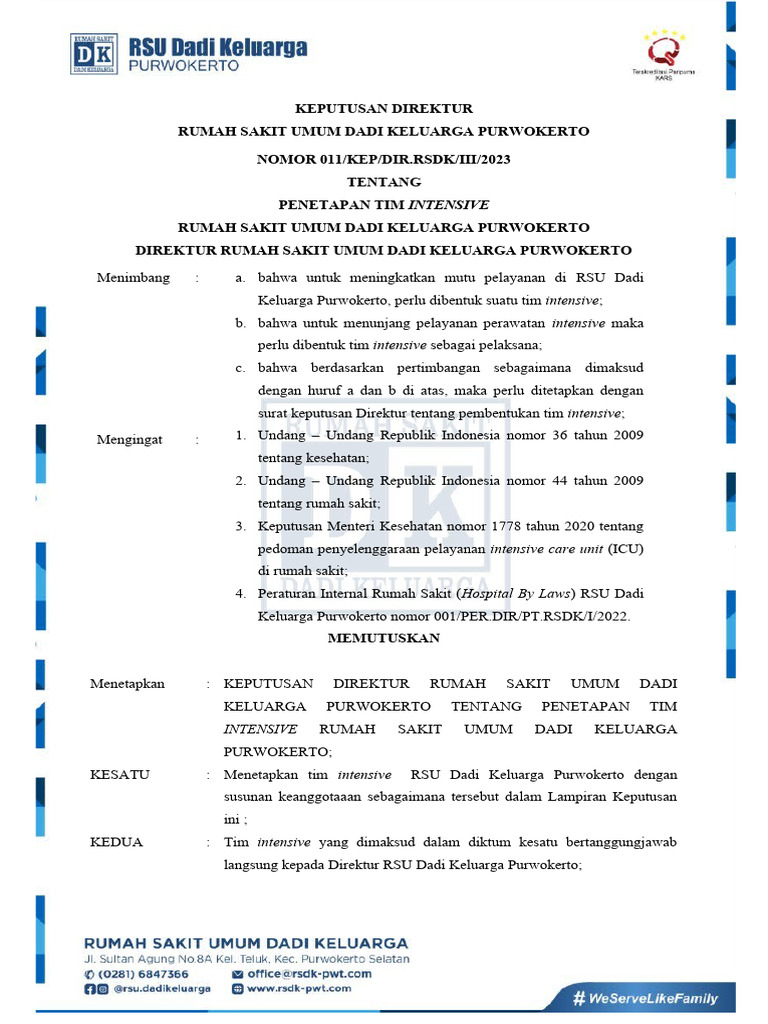 011 SK Penetapan Tim Intensive | PDF | Sains & Matematika