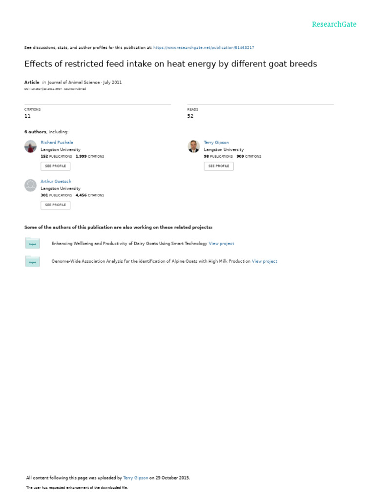 Effects of Restricted Feed Intake On Heat Energy B | PDF | Goat | Nutrition