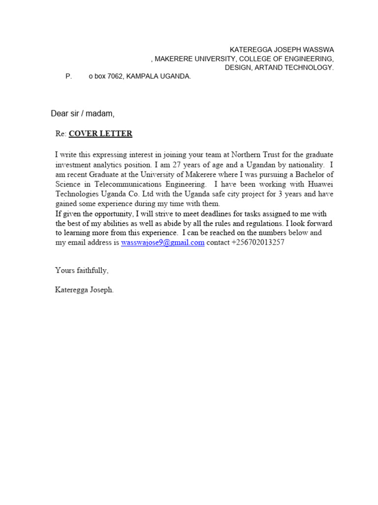 Cover Letter UNHCR | PDF