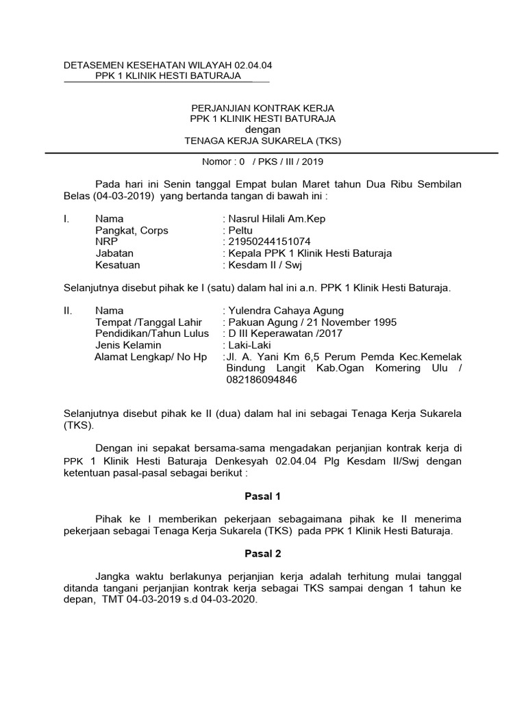 Kontrak Kerja Tks | PDF
