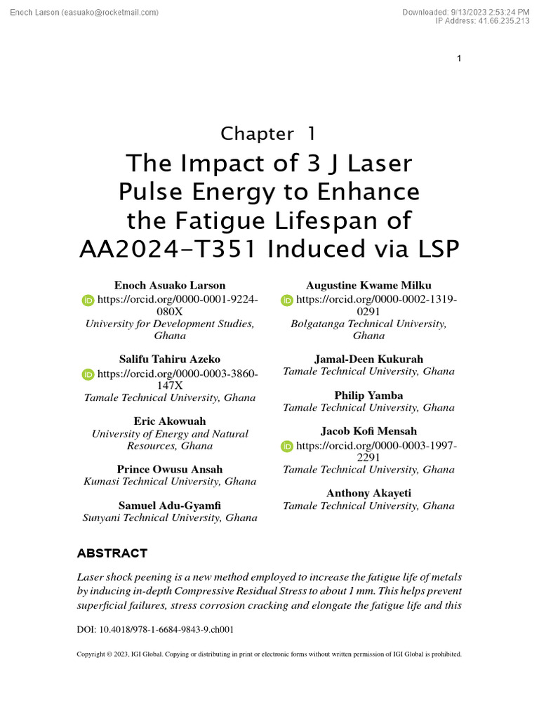 The Impact of 3 J Laser Pulse Energy To Enhance The Fatigue Lifespan of ...