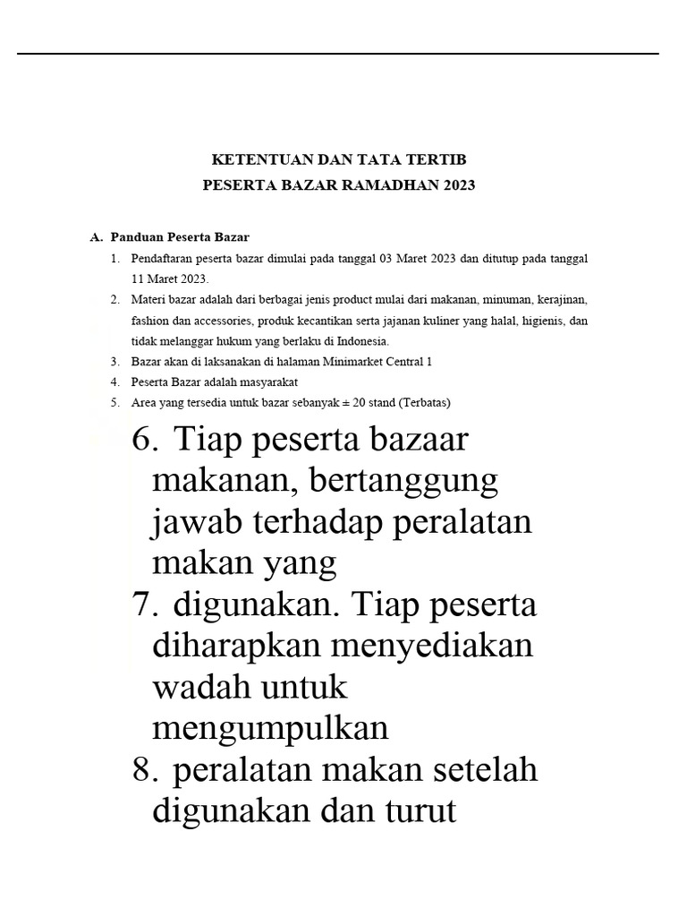 Ketentuan & Tata Tertib Bazar Ramadhan MKH Mart 2016 | PDF | Bisnis