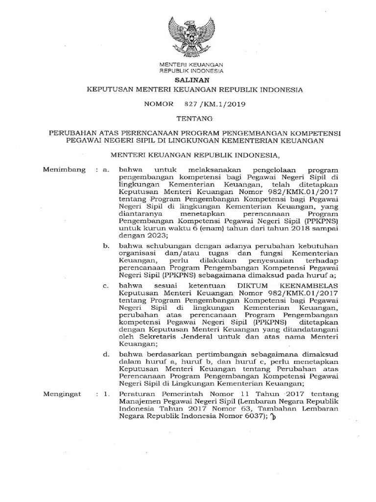 KMK 827 TTG Perubahan Atas Perencanaan Program Pengembangan Kompetensi ...