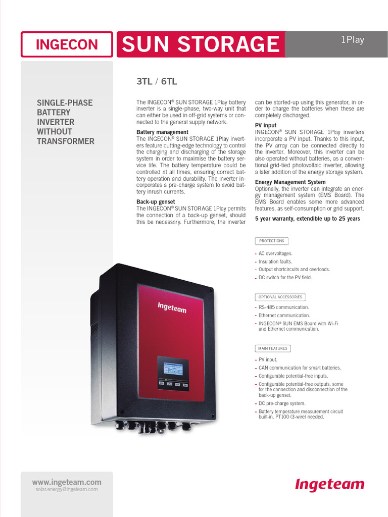 Ingecon Sun Storage 1play TL Datasheet | PDF | Power Inverter ...