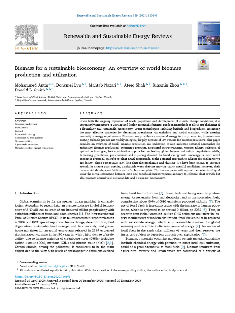 Biomass For A Sustainable Bioeconomy An Overview of World Biomass | PDF