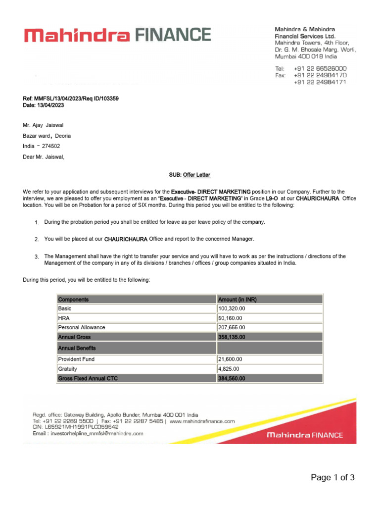 Offer Letter | PDF