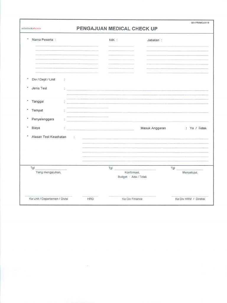 13. Form Permintaan MCU | PDF