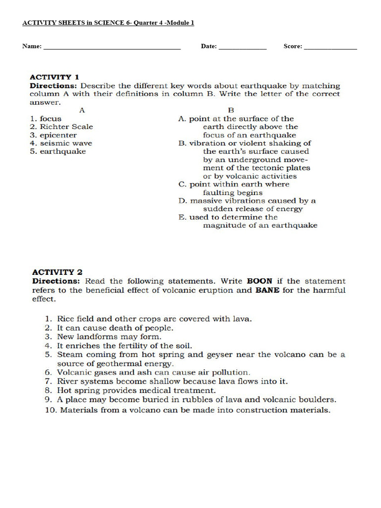Activity Sheets Q4 - Science | PDF | Business | Finance & Money Management