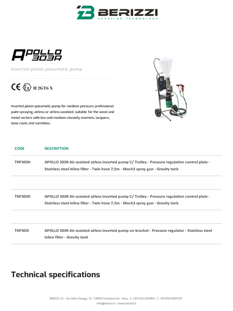 Berizzi Pumps Apollo 303 R Datasheet | PDF