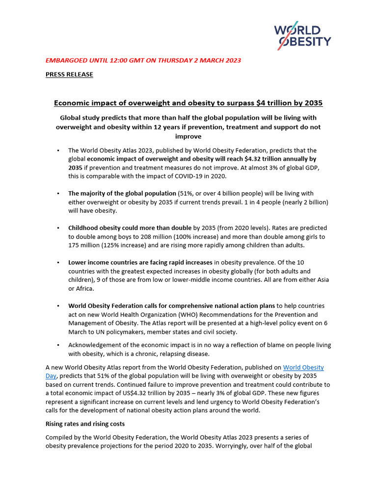 World Obesity Atlas 2023 Press Release | PDF