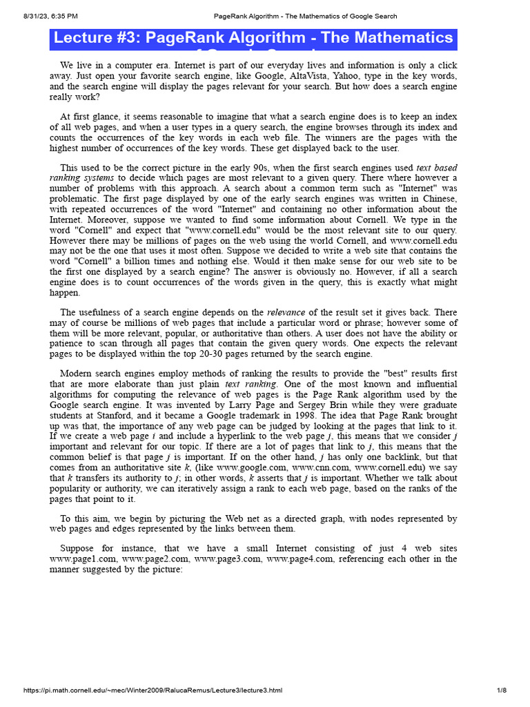 Math Behind the PageRank Algorithm | PDF | Eigenvalues And Eigenvectors | Matrix (Mathematics)