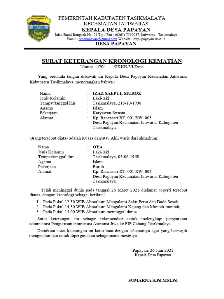 Surat Keterangan Kronologi Kematian | PDF