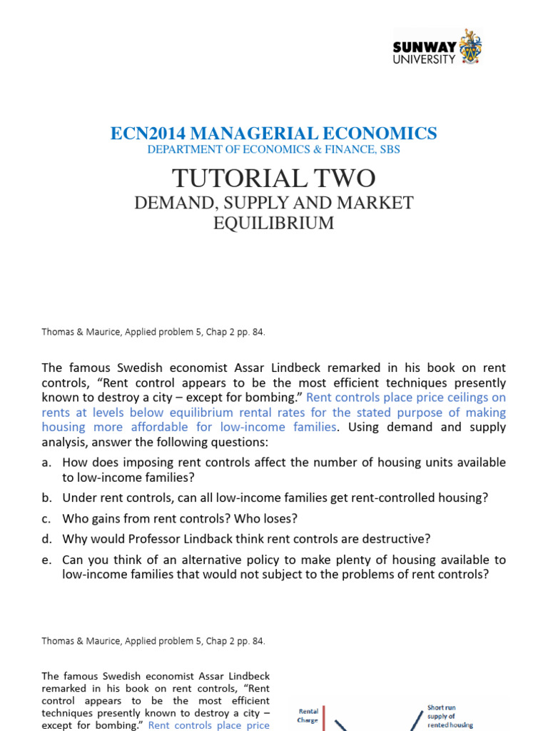 Tutorial 2 Solution Demand, Supply and Market Equilibrium | PDF