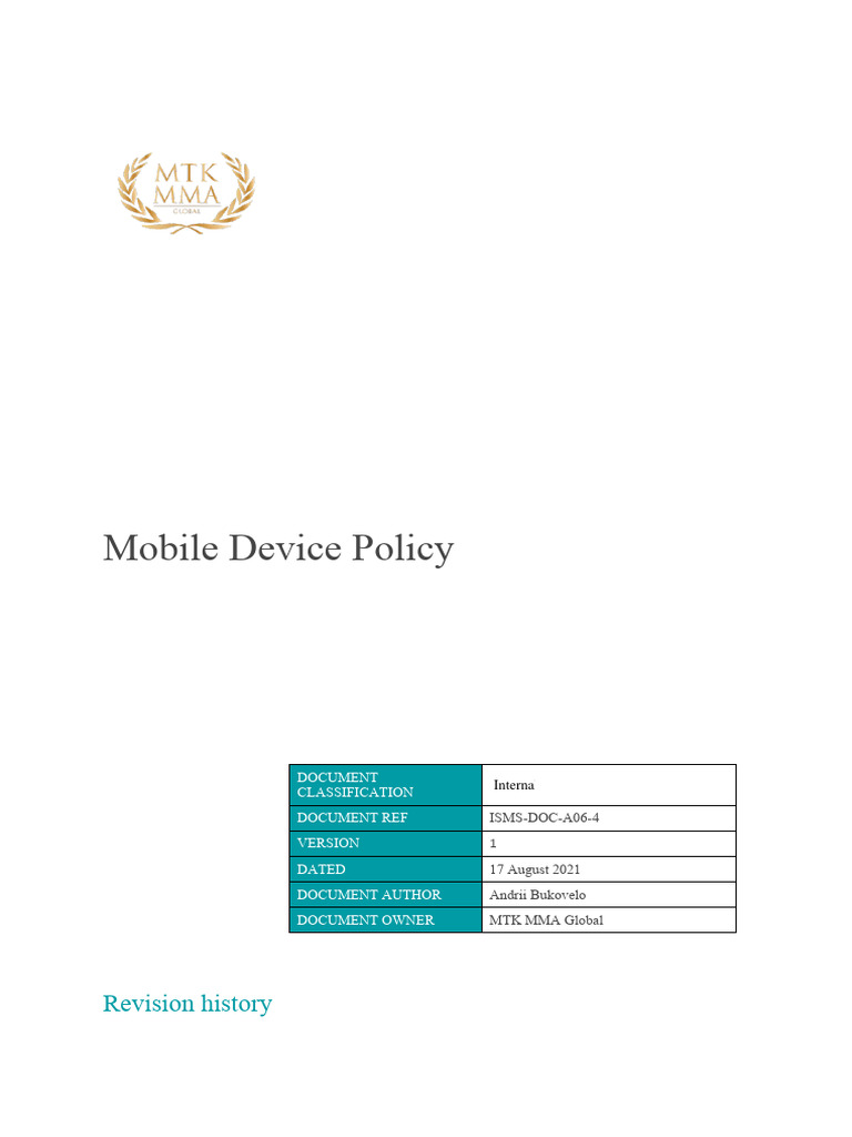 ISMS-DOC-A06-4 Mobile Device Policy | PDF