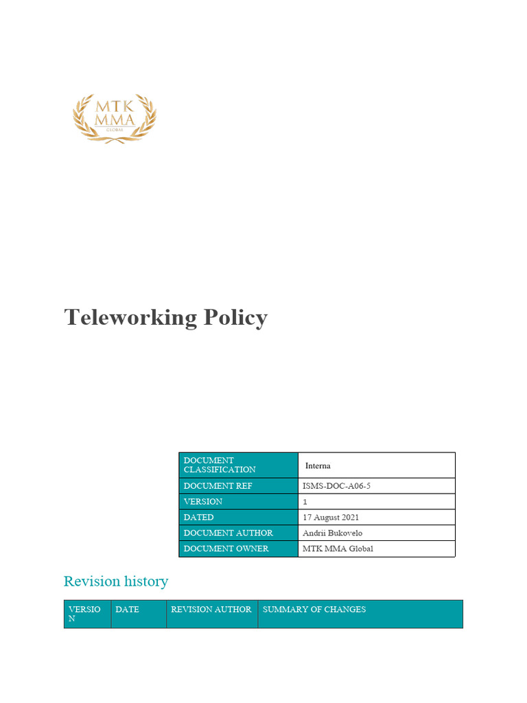 ISMS DOC A06 5 Teleworking Policy | PDF | Computer Network | Computing