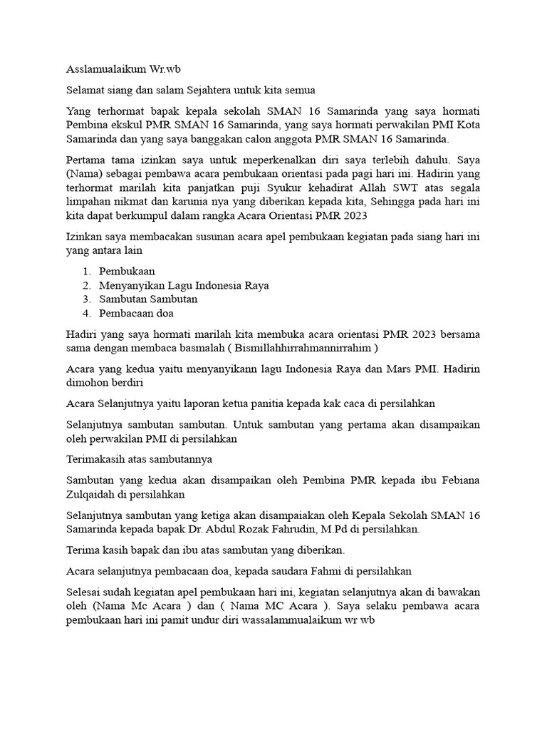 Teks MC Orientasi PMR | PDF | Kajian Bahasa Asing