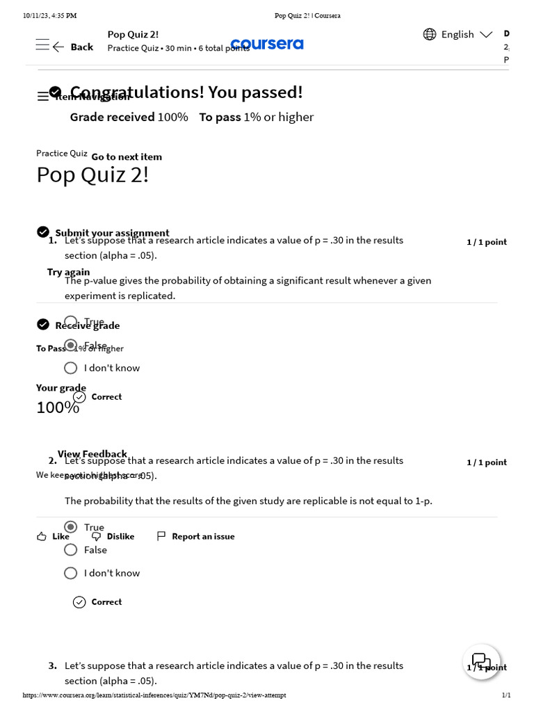 Pop Quiz 2! - Coursera | PDF