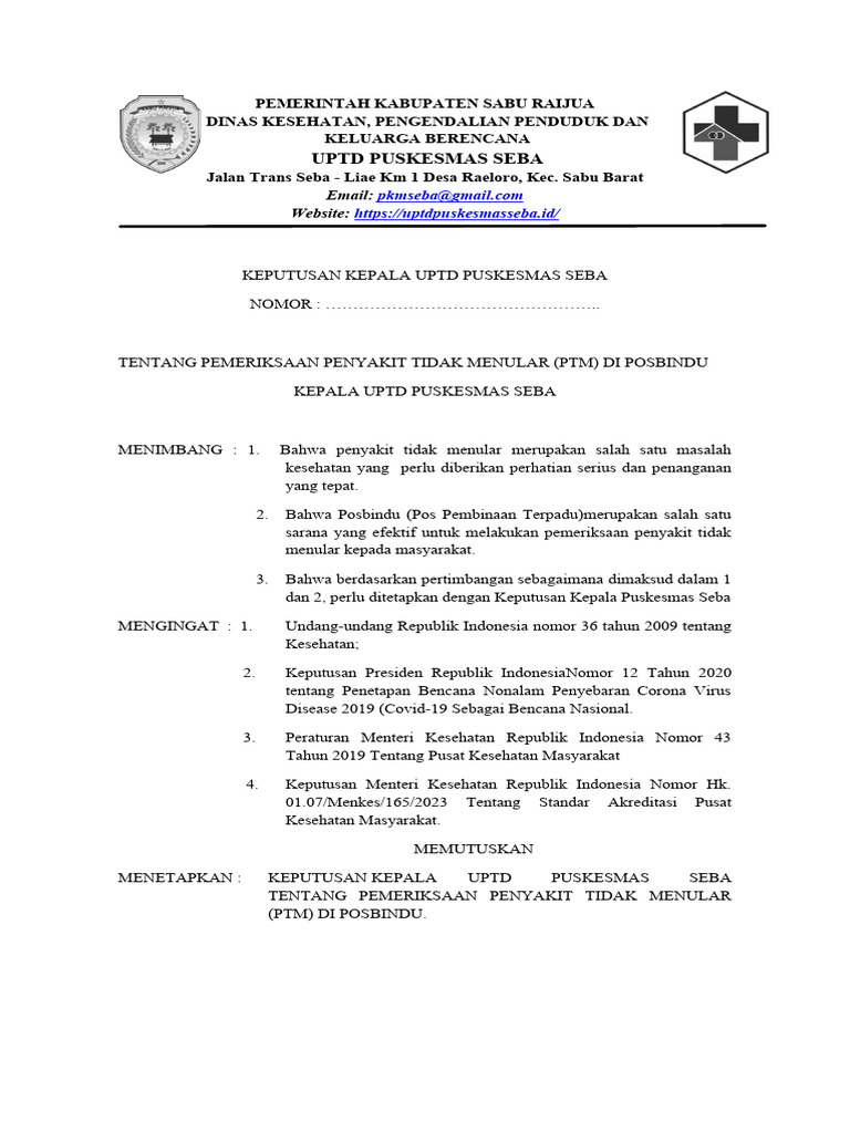 SK Pemeriksaan PTM Di Posbindu Acc | PDF