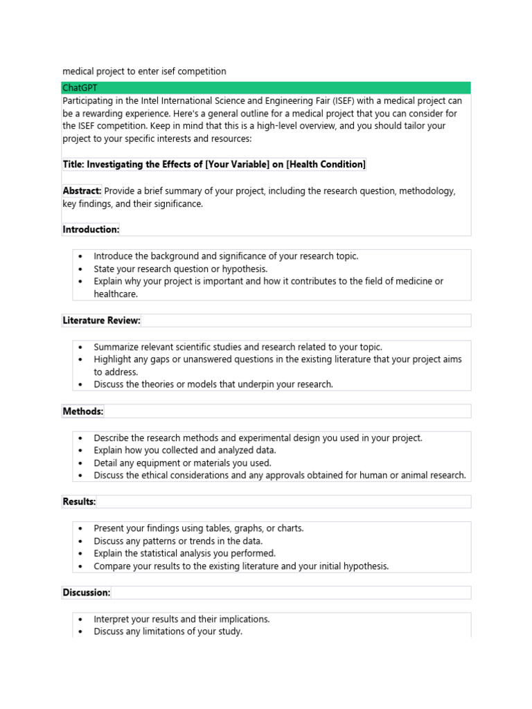 Medical Project To Enter Isef Competition | PDF | Personalized Medicine ...