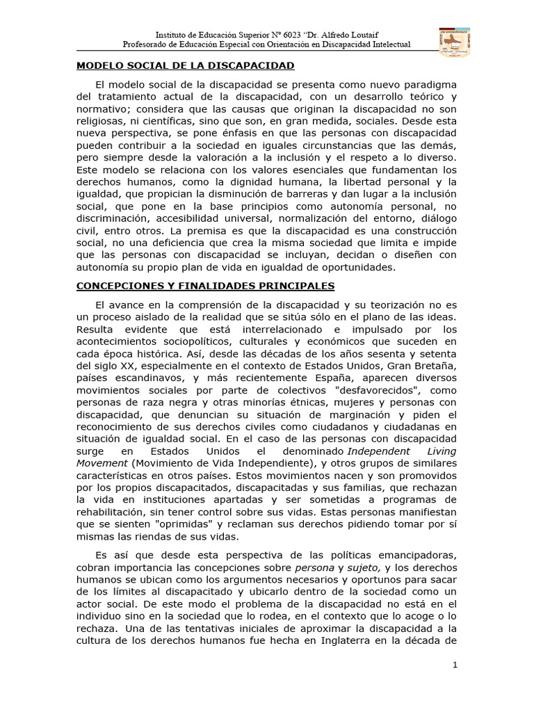 Modelo Social de La Discapacidad | PDF