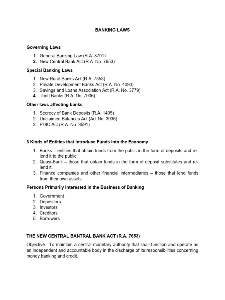 Banking Laws | PDF | Legal Tender | Banks