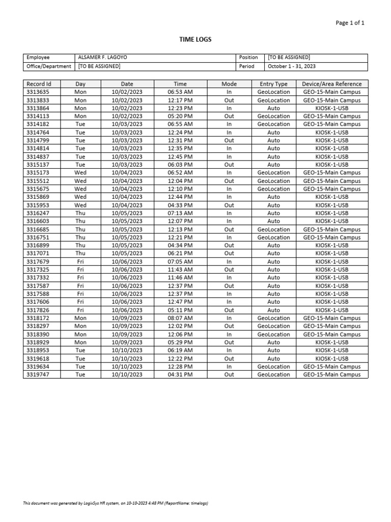 Time Logs | PDF | Computing