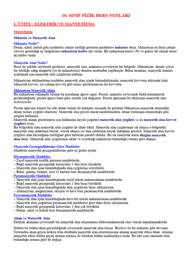 10-sinif-fizik-ders-notlari-2022-2023 | PDF