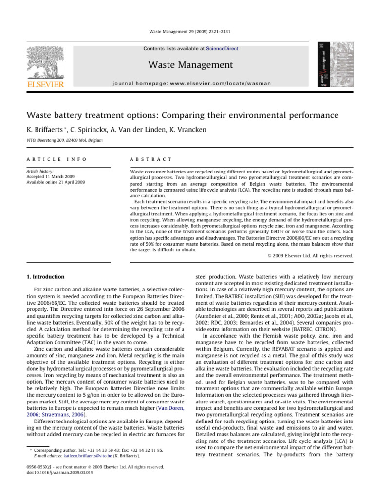 Waste Battery Recycling Methods | PDF | Life Cycle Assessment | Recycling