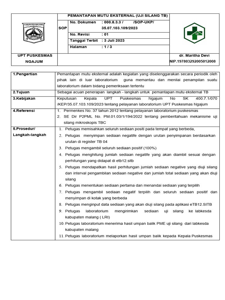 Baru PEMANTAPAN MUTU EKSTERNAL TB | PDF