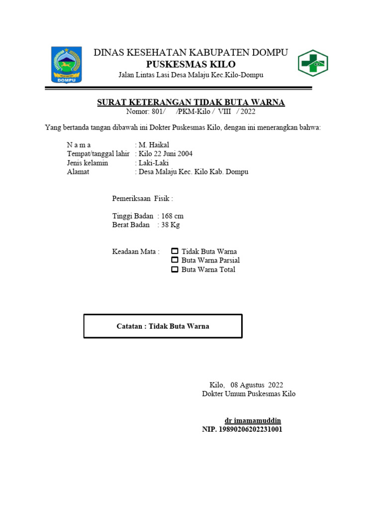 Surat Ket Buta Warna | PDF