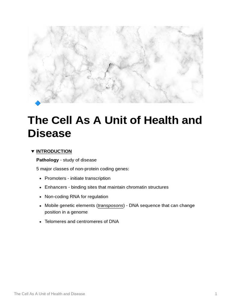 The Cell As A Unit of Health and Disease | PDF