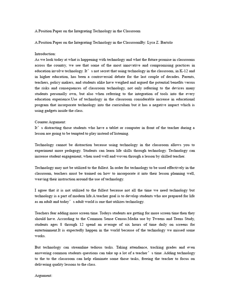 Sample Position Paper On Technology | PDF