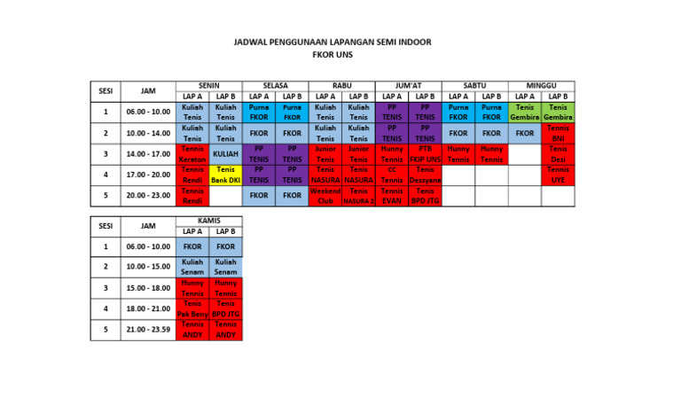 Jadwal Lap Tenis FKOR UNS 11092023-1 | PDF
