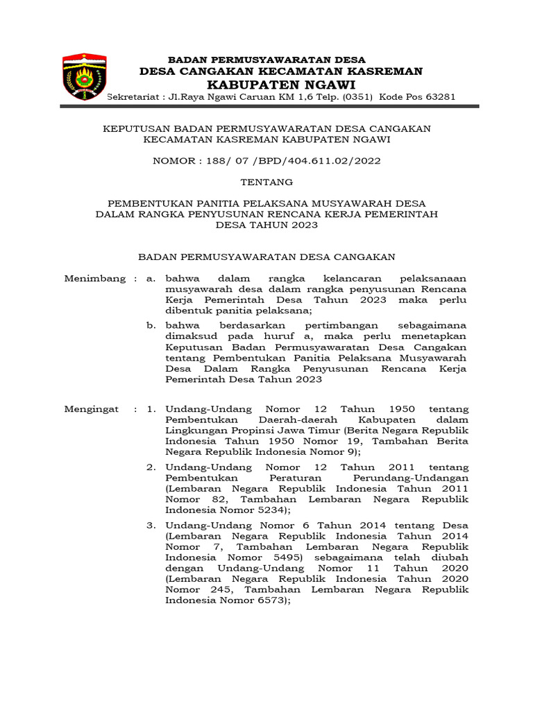 Contoh SK Panitia Musdes | PDF