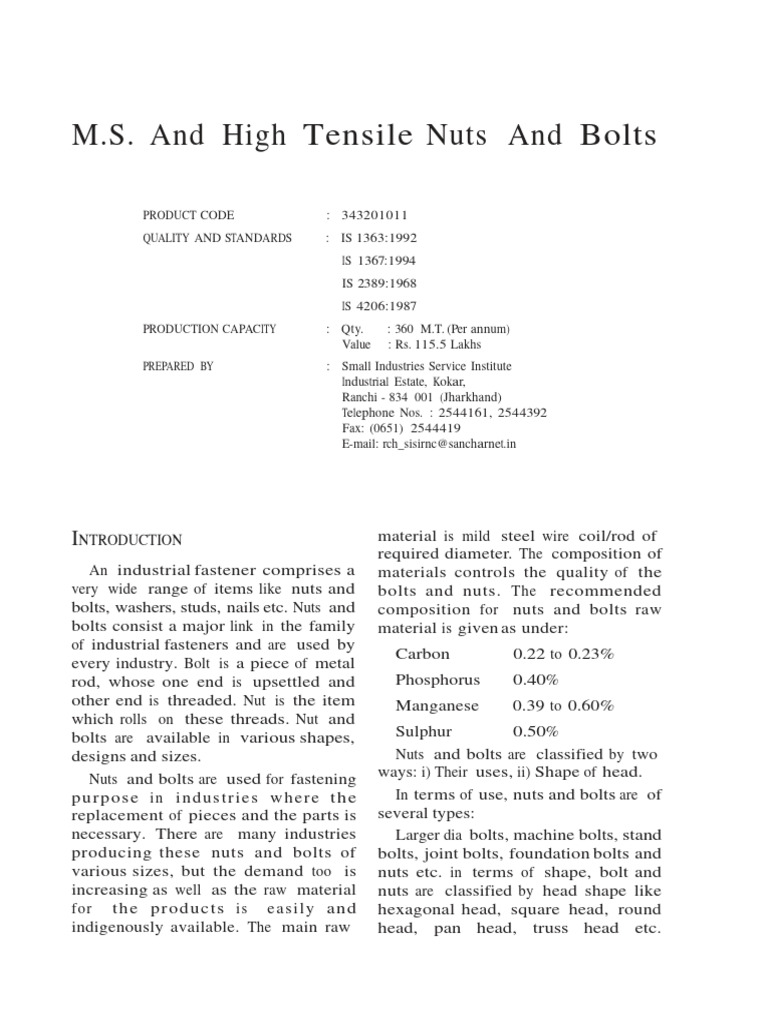M.S and High Tensile Nuts and Bolts | PDF | Screw | Nut (Hardware)