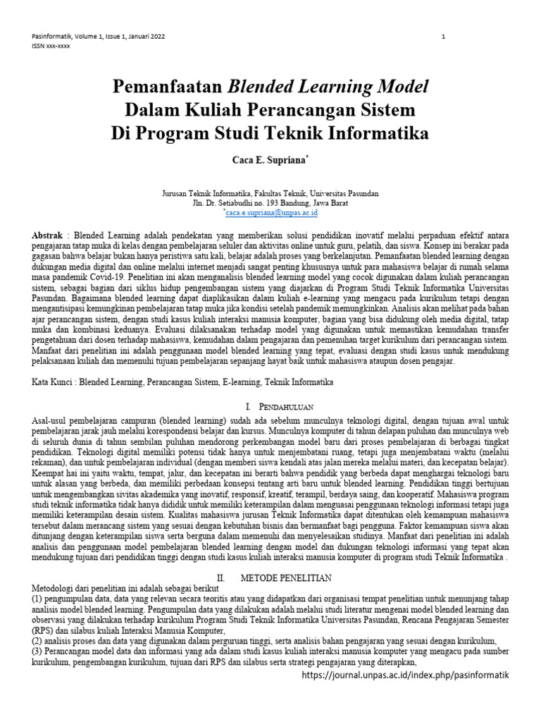 (CES) Pemanfaatan Blended Learning Model Dalam Kuliah Perancangan Sistem Di Program Studi Teknik ...
