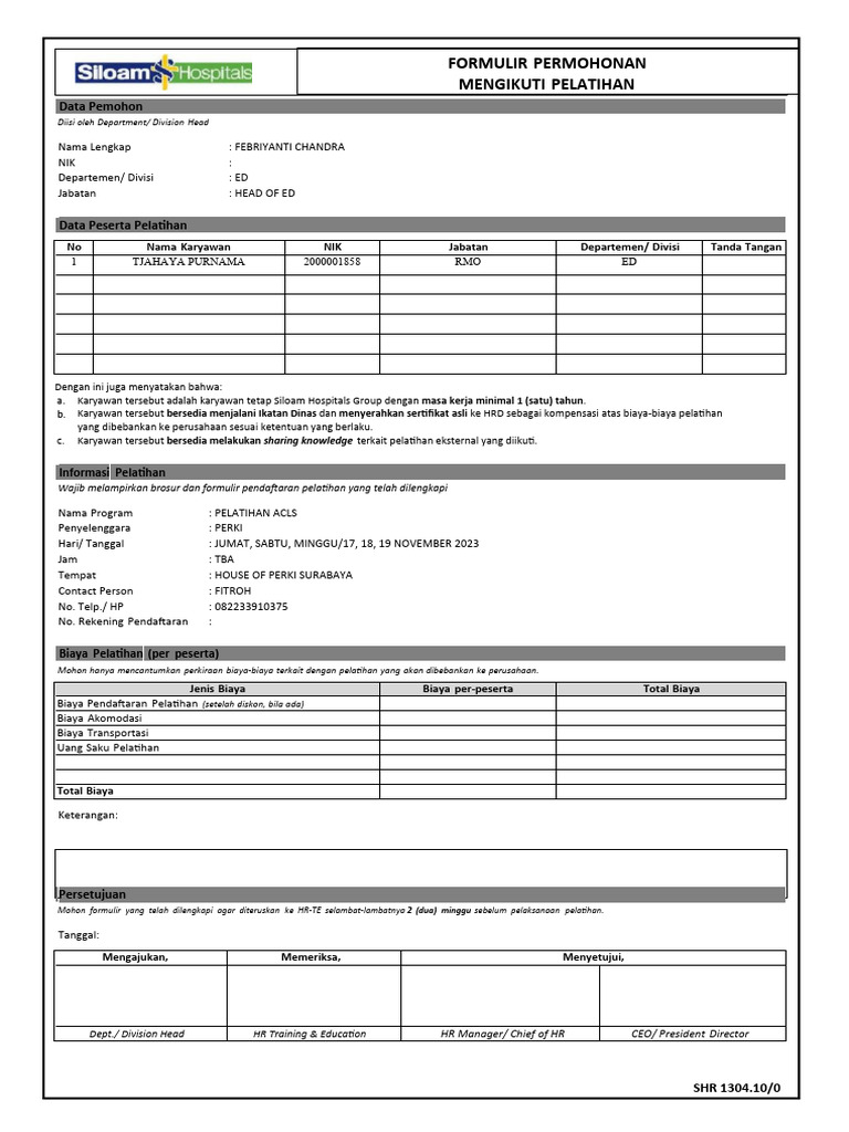 Formulir Permohonan Pelatihan Eksternal | PDF