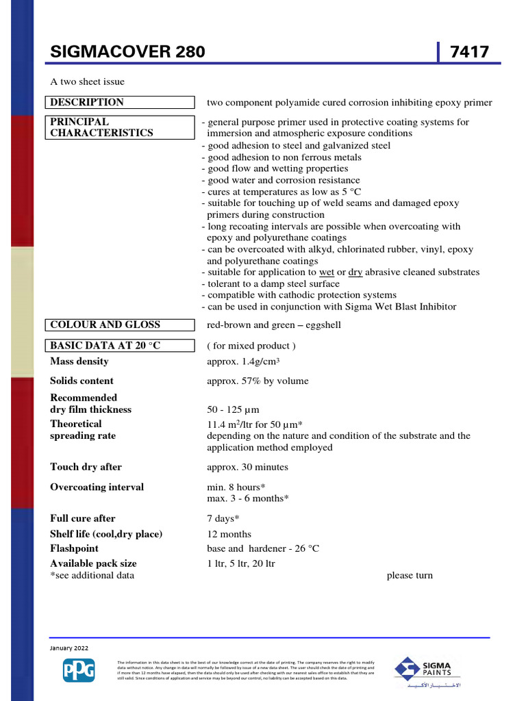 Sigmacover 280 Technical Data Sheet | PDF