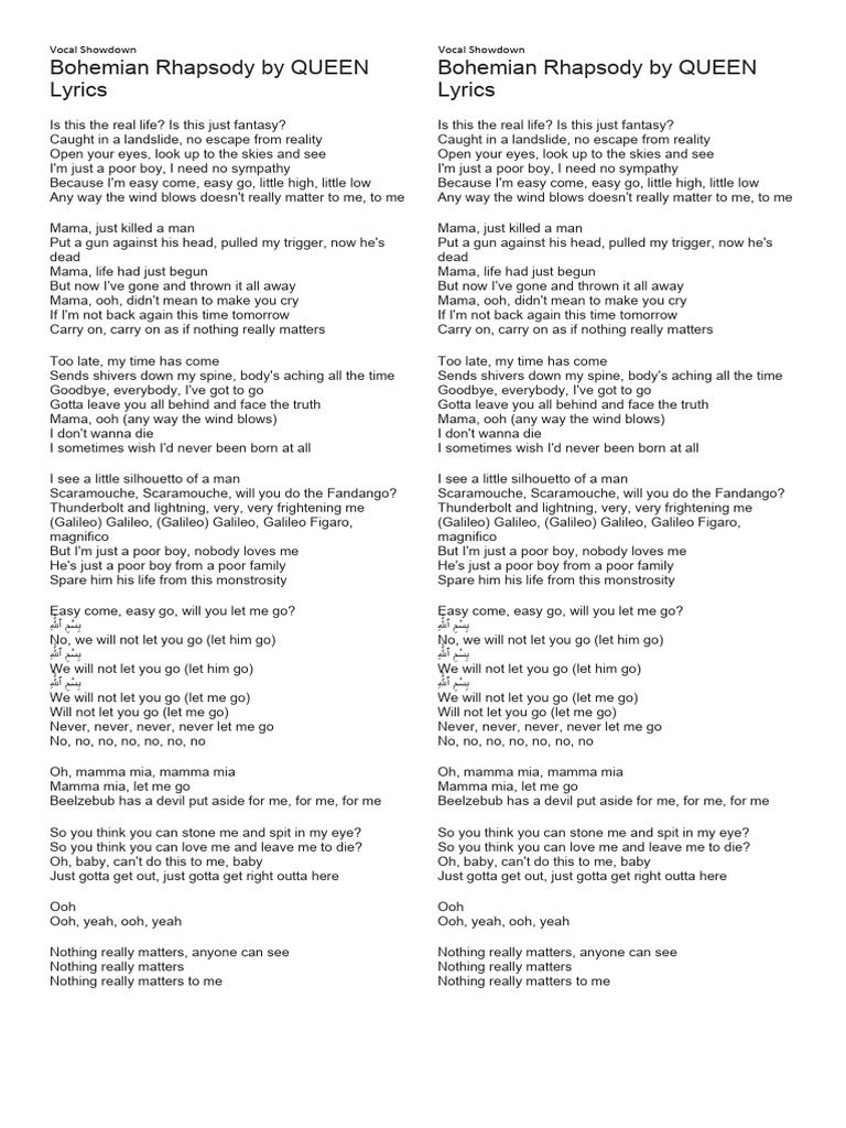 Bohemian Rhapsody by QUEEN Lyrics | PDF