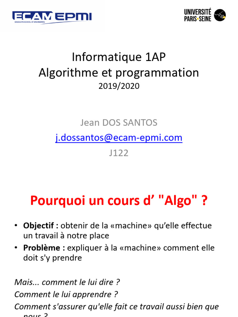 Introduction à l'algorithmique 1AP | PDF | Structure de contrôle ...