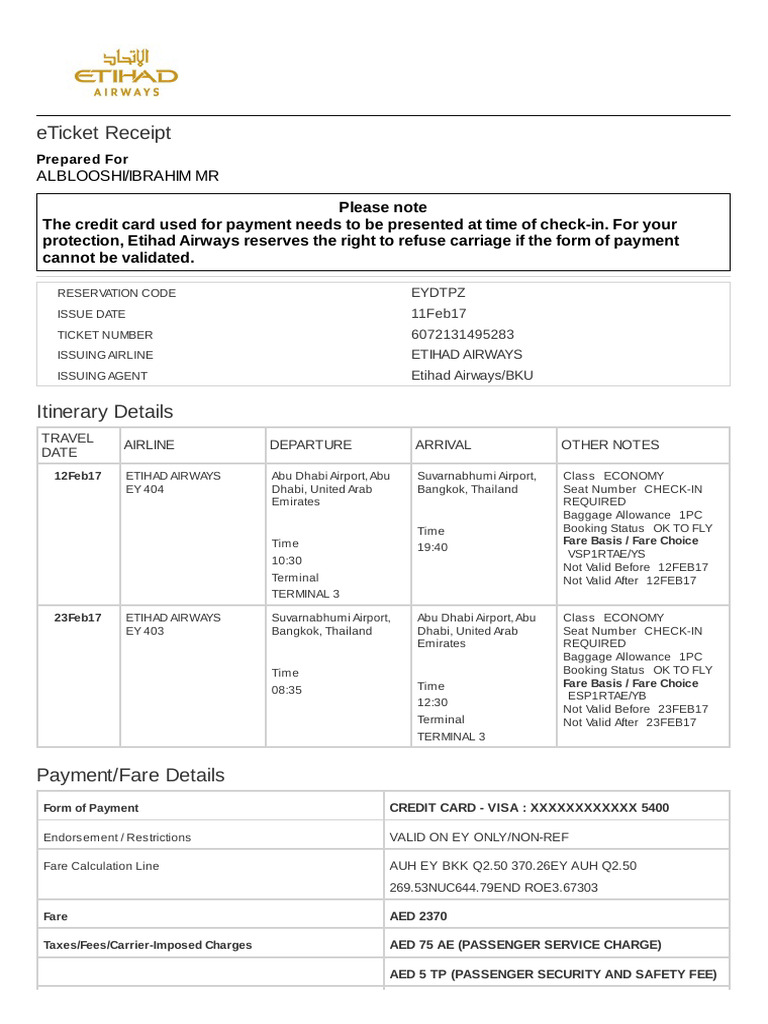 Electronic Ticket Receipt, February 12 For MR IBRAHIM ALBLOOSHI | PDF