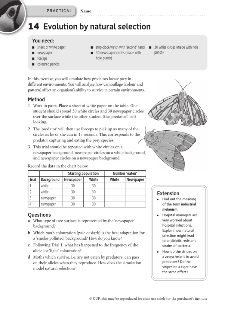IGCSE BIO - TB Practical Activities14 | PDF | Predation | Natural Selection