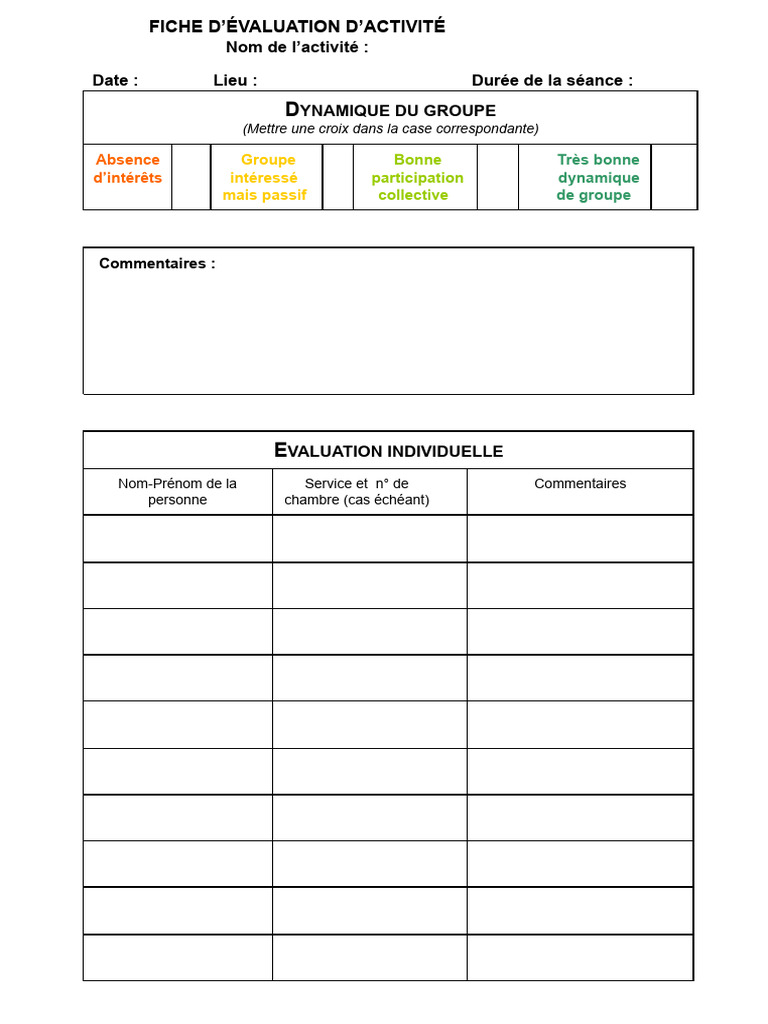Fiche D'evaluation Des Groupes | PDF
