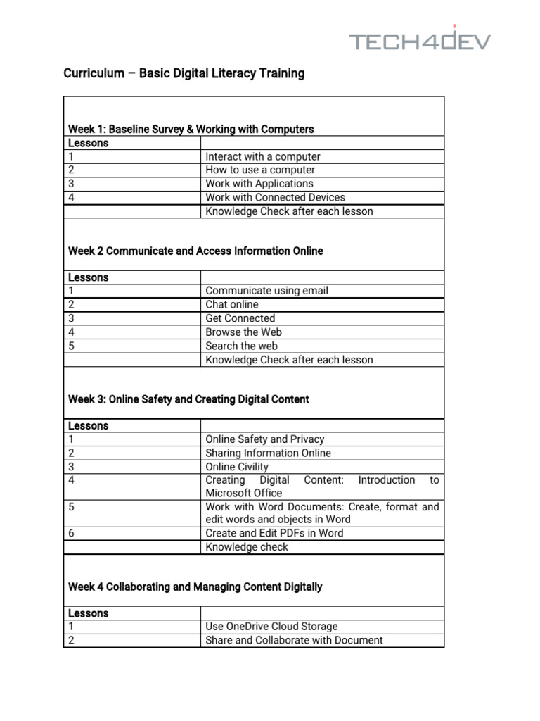 Curriculum - Basic Digital Literacy Training | PDF | Computers