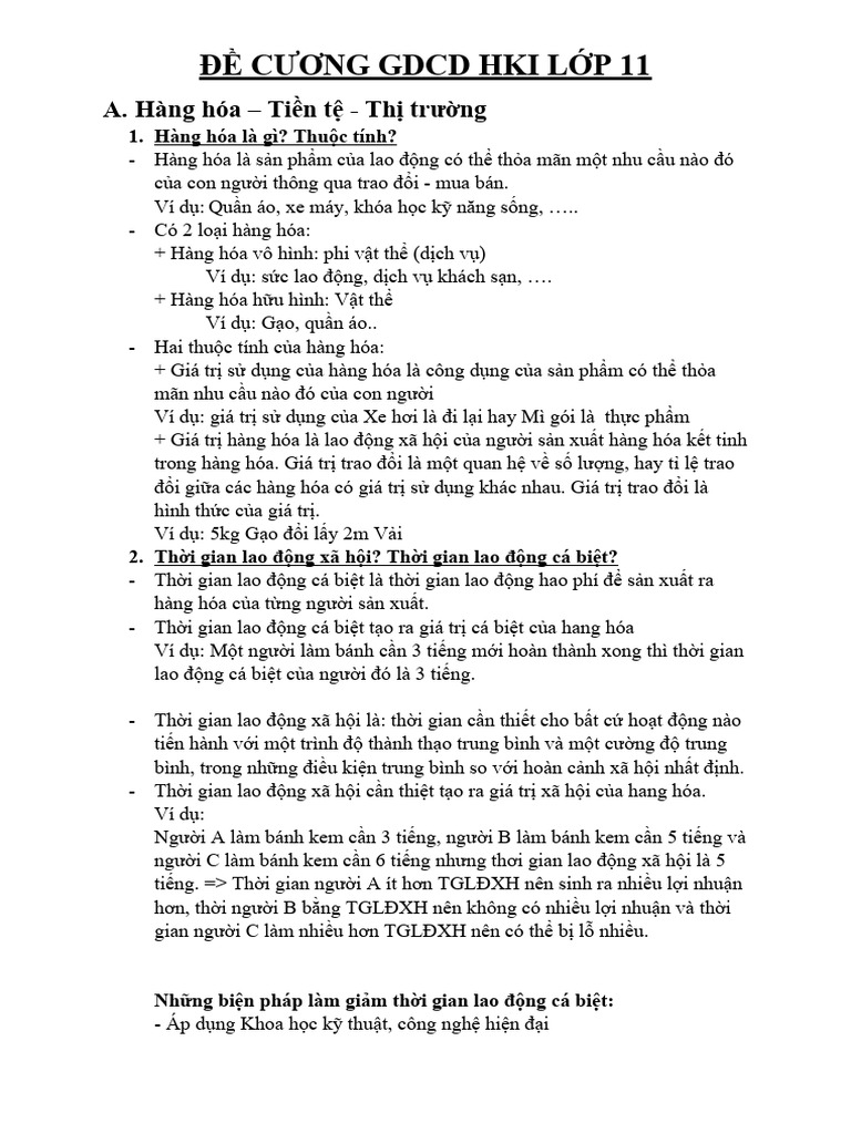 ĐỀ CƯƠNG GDCD HK1 LỚP 11 | PDF